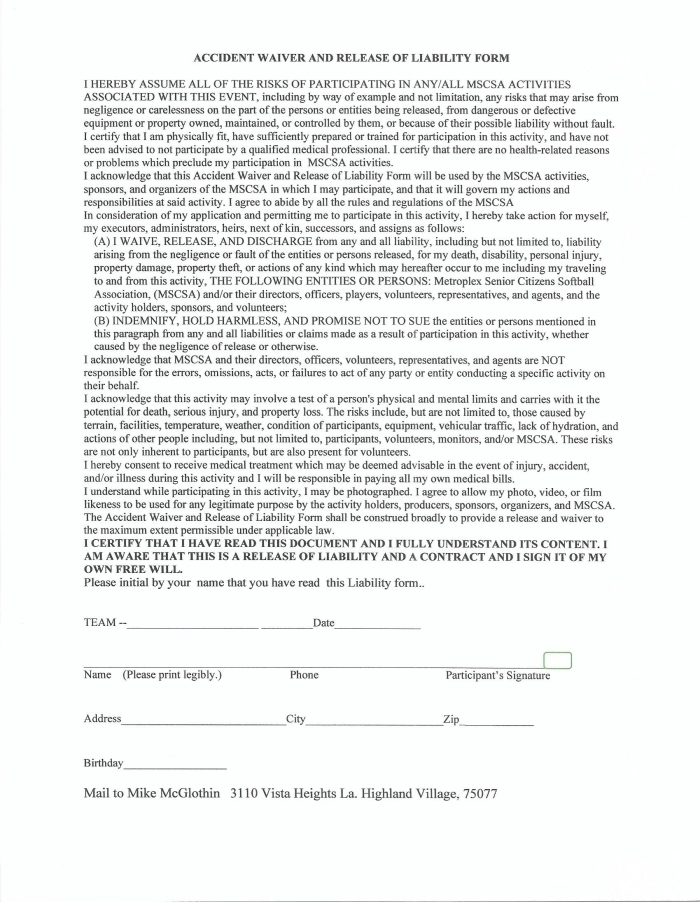 Senior Softball DFW | Forms